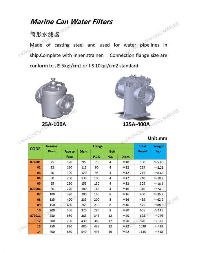 IMPA 872004 5K-500A JIS F7121 Marine Can Water Strainers-Sea Water Strainer