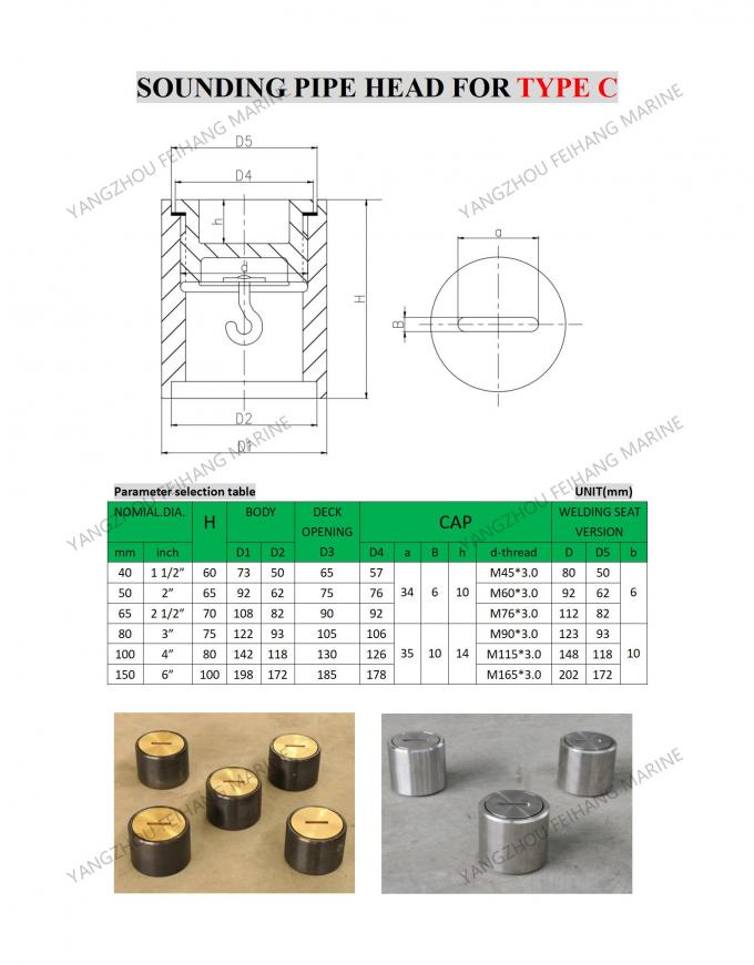 China Sounding Pipe Head Type C50 Cb/T3778 Body Cast Steel Cap Brass