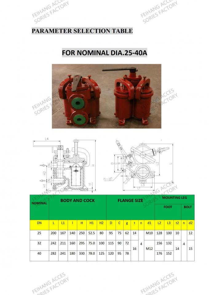 Jis 5k-25-100a Duplex Oil Strainer(U-Type) Technical Data-Feihang Marine