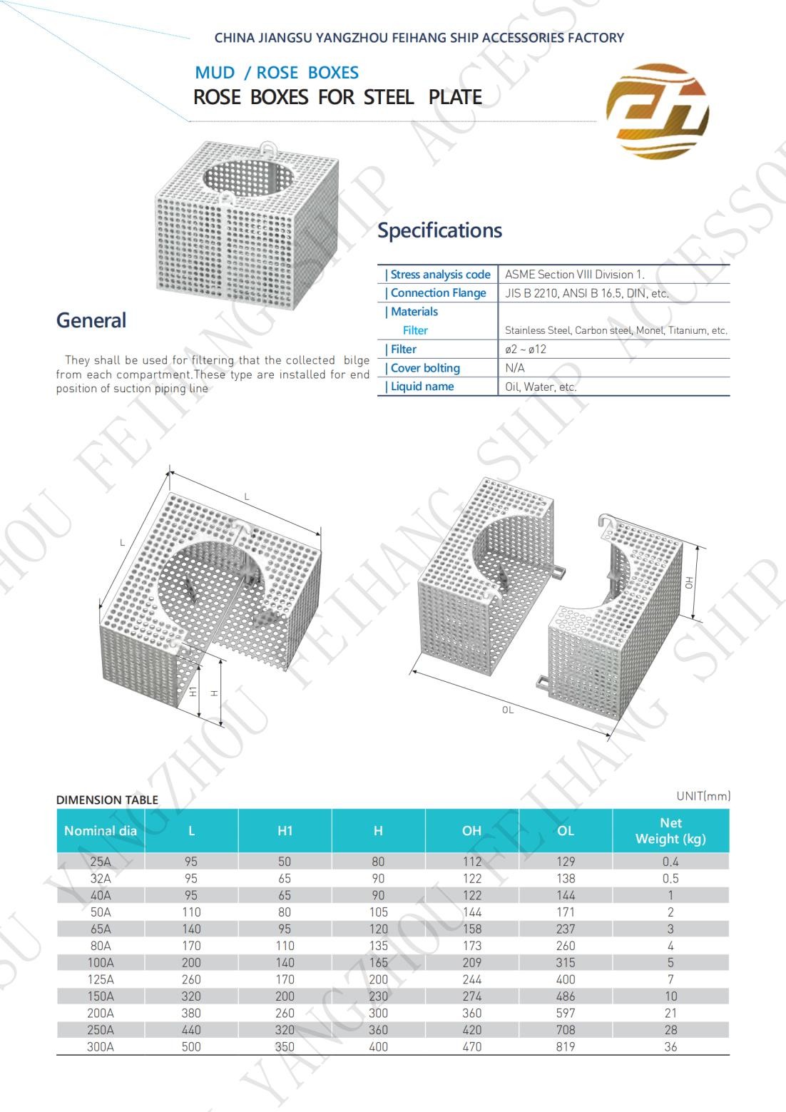 Filter Rose Box Marine For Bilge Line FH-100A JIS F7206 Mesh-10mm